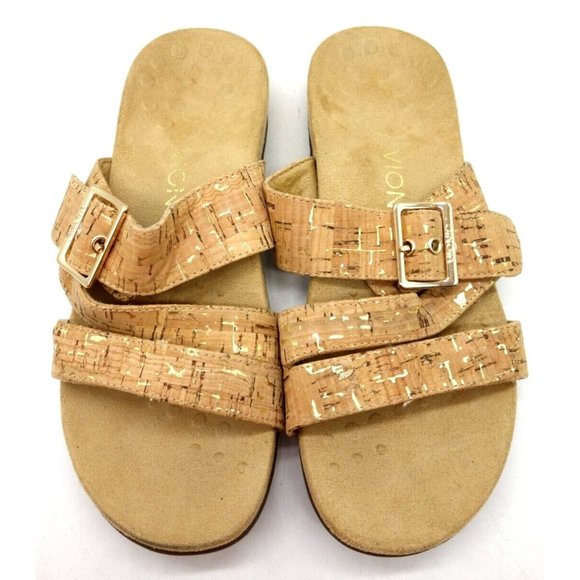 Vionic | Shoes | Vionic Skylar Brown Cork Print Adjustable Buckle Slide ...